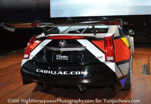 A close up of the back end of the new Cadillac CTS-V Coupe race car ...